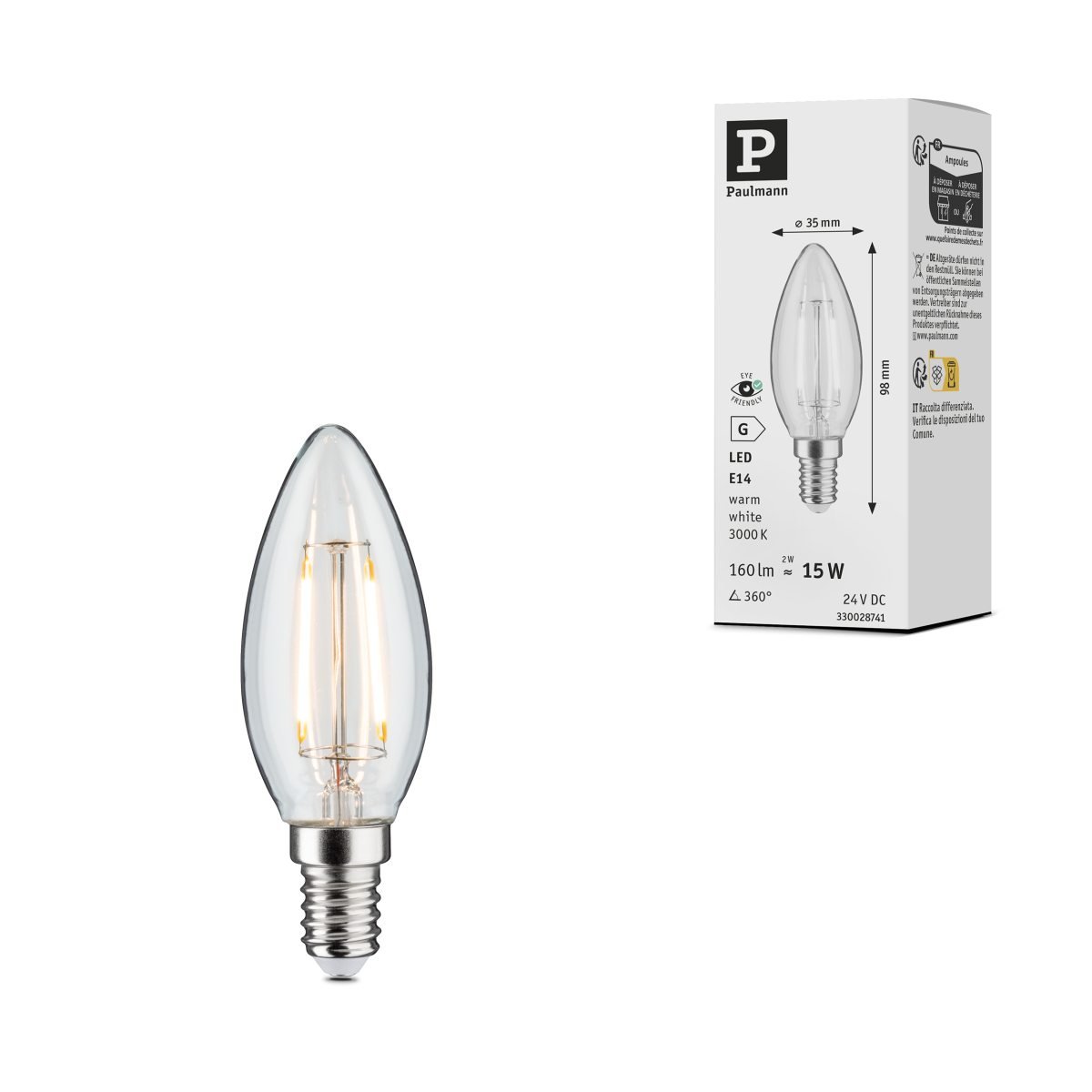 Paulmann 330028741 LED Kerze Filament E14 24V Klar